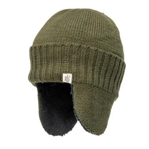 NIRVANNA DESIGNS Rib Band Earflap Beanie - Olive