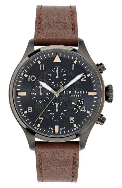 Ted Baker London Chronograph Leather Strap Watch - Green