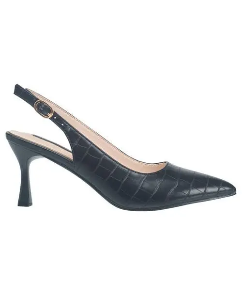 French Connection Quinn Croc Effect Slingback Kitten Heel - Black