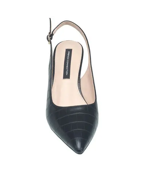 French Connection Quinn Croc Effect Slingback Kitten Heel - Black