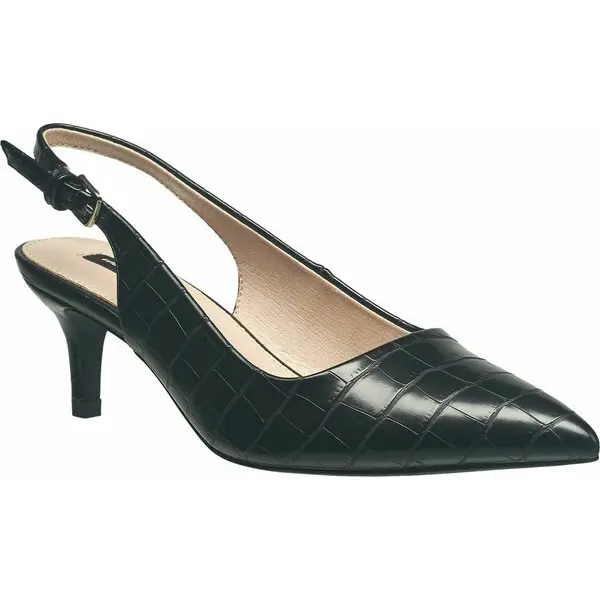 French Connection Quinn Croc Effect Slingback Kitten Heel - Black