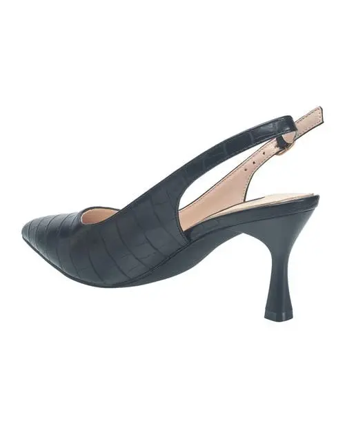French Connection Quinn Croc Effect Slingback Kitten Heel - Black