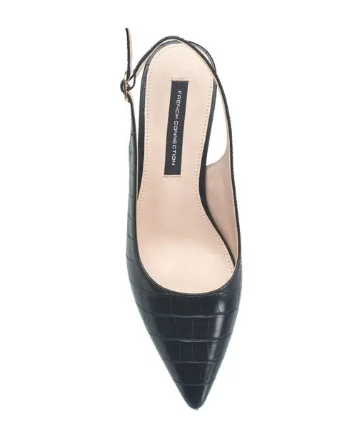 French Connection Quinn Croc Effect Slingback Kitten Heel - Black