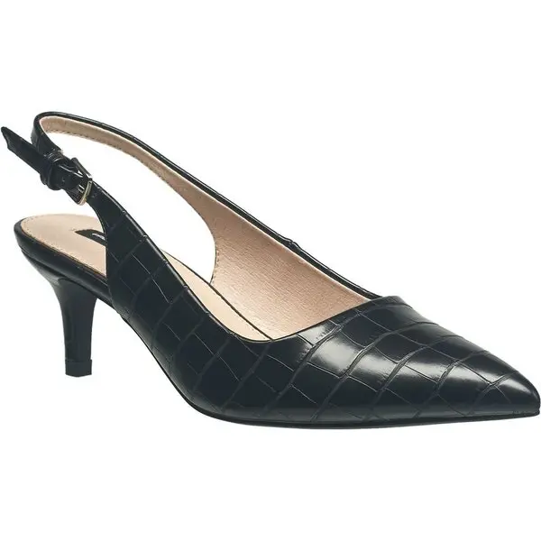 French Connection Quinn Croc Effect Slingback Kitten Heel - Black