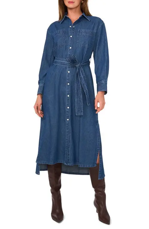 1.State Long Sleeve Midi Denim Shirt Dress