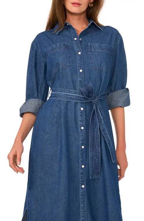 1.State Long Sleeve Midi Denim Shirt Dress