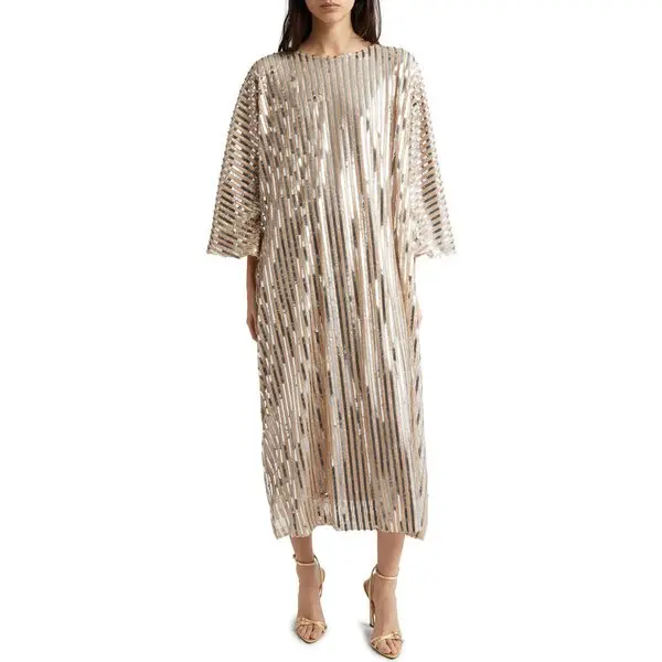 La Vie Style House Sequin Stripe Maxi Dress In Silver - 63% Off |  Editorialist