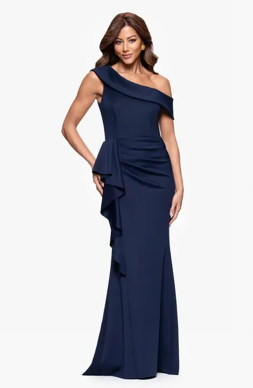 XSCAPE EVENINGS Ruffle One-shoulder Gown - Midnight