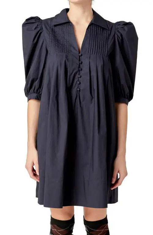 English Factory Pintuck Collar Mini Dress