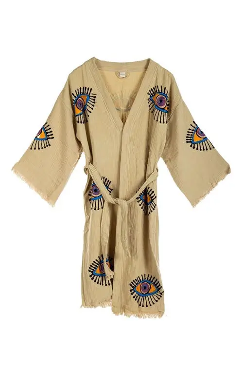 FOREVER & ALWAYS SHOES Aria Evil Eye Handmade Cotton Robe Cover-up - Beige