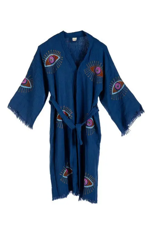 FOREVER & ALWAYS SHOES Aria Evil Eye Handmade Cotton Robe Cover-up - Blue