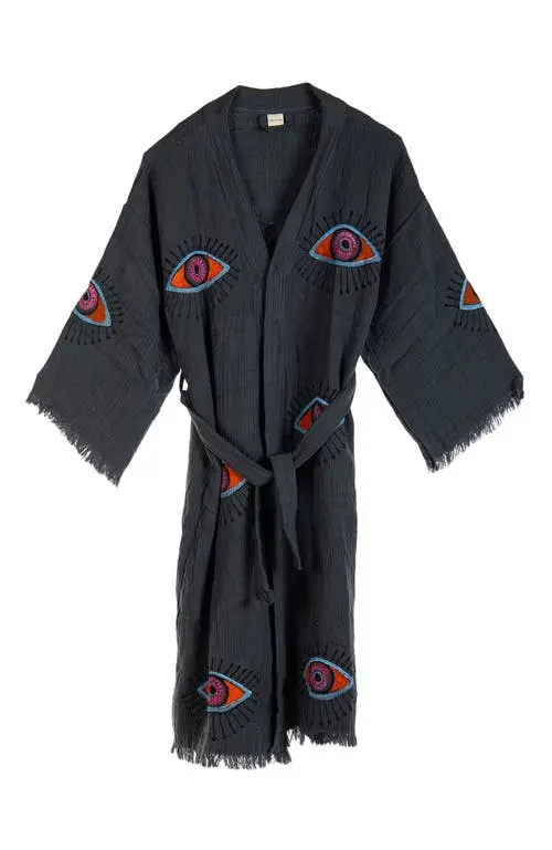 FOREVER & ALWAYS SHOES Aria Evil Eye Handmade Cotton Kimono - Dark Grey