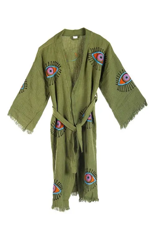 FOREVER & ALWAYS SHOES Aria Evil Eye Handmade Cotton Kimono - Green