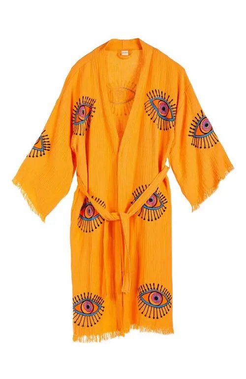 FOREVER & ALWAYS SHOES Aria Evil Eye Handmade Cotton Robe Cover-up - Orange