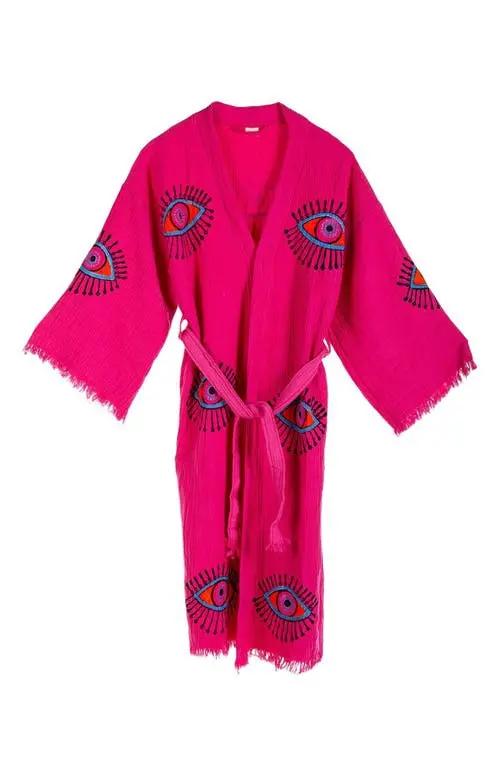 FOREVER & ALWAYS SHOES Aria Evil Eye Handmade Cotton Kimono - Pink