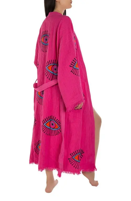 FOREVER & ALWAYS SHOES Aria Evil Eye Handmade Cotton Robe Cover-up - Pink