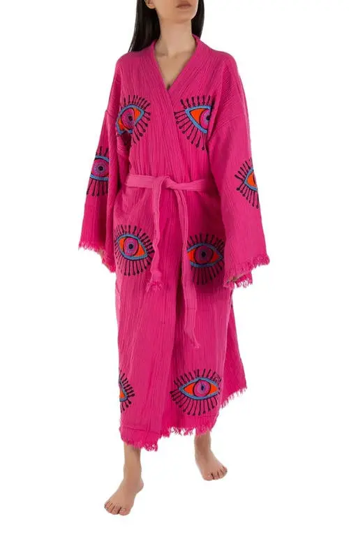 FOREVER & ALWAYS SHOES Aria Evil Eye Handmade Cotton Robe Cover-up - Pink