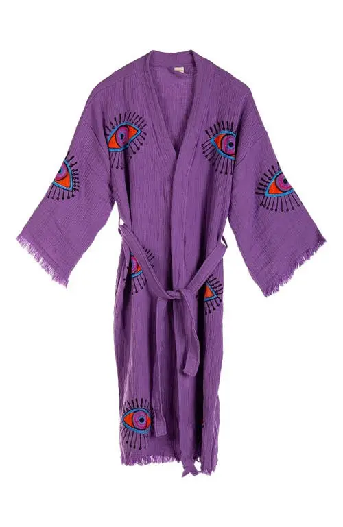 FOREVER & ALWAYS SHOES Aria Evil Eye Handmade Cotton Kimono - Purple