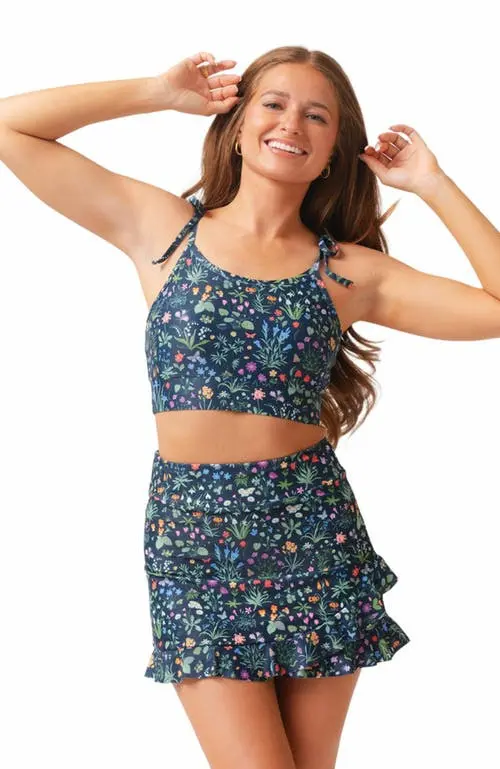 LIME RICKI SWIMWEAR Shoulder-tie Crop Top - Forage Floral