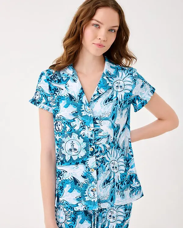 LILLY PULITZER Valaine Pajama Top - Bellevue Blue Lilly Gulls