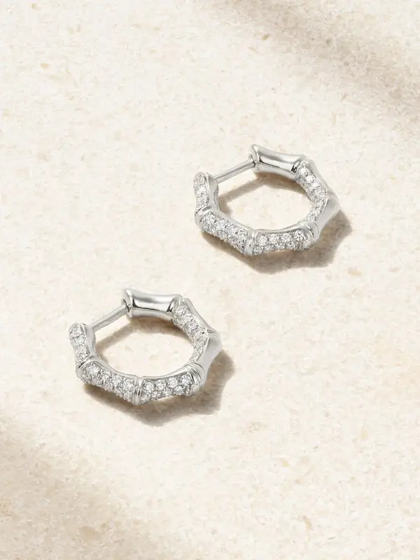 ANITA KO Small Bamboo Diamond Hoop Earrings - Silver