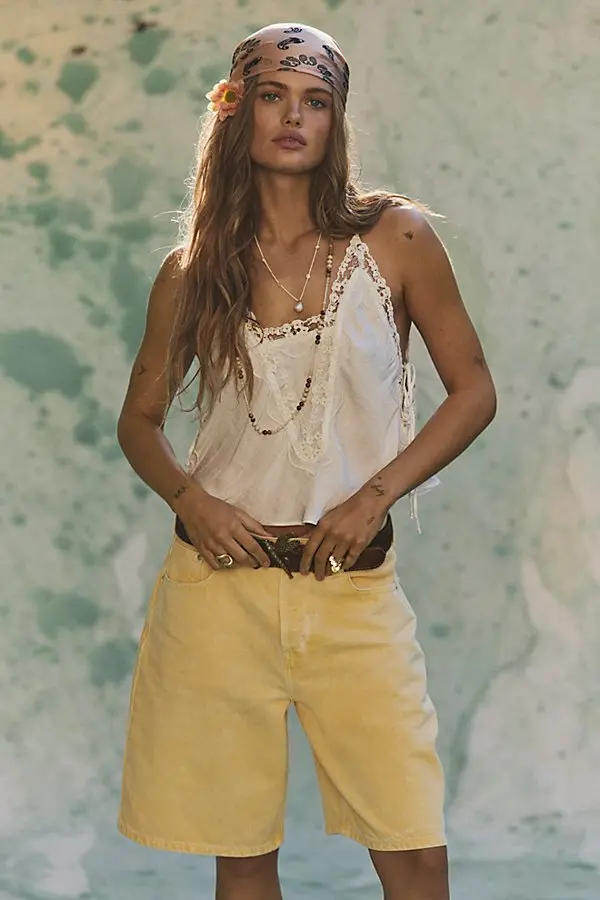 Free People We The Free Montana Denim Bermuda Shorts - Butter Yellow