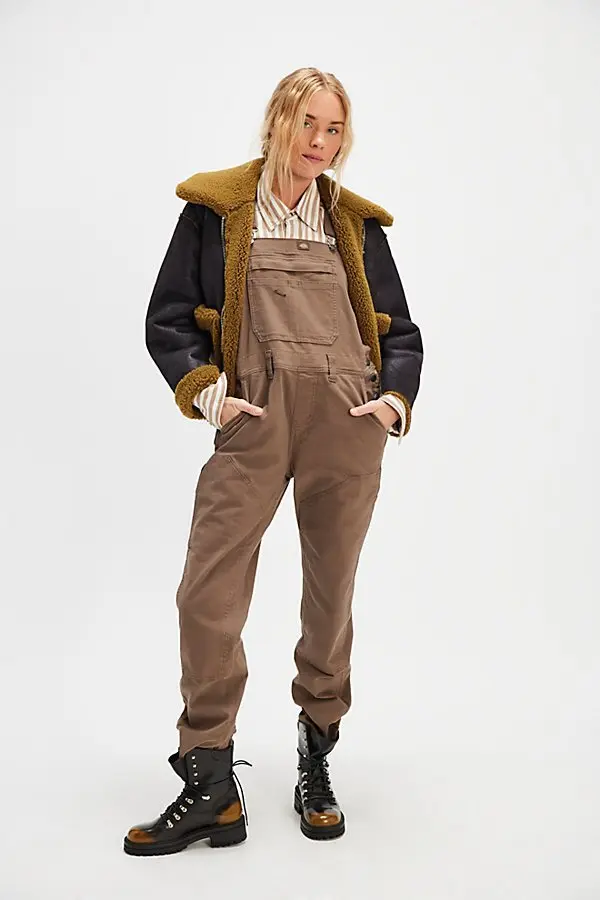 Free People Dickies Double Front Bib Overalls - Mushroom