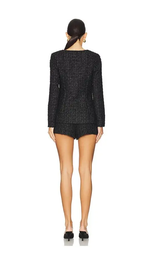 Amanda Uprichard Long Sleeve Textured Romper - Black