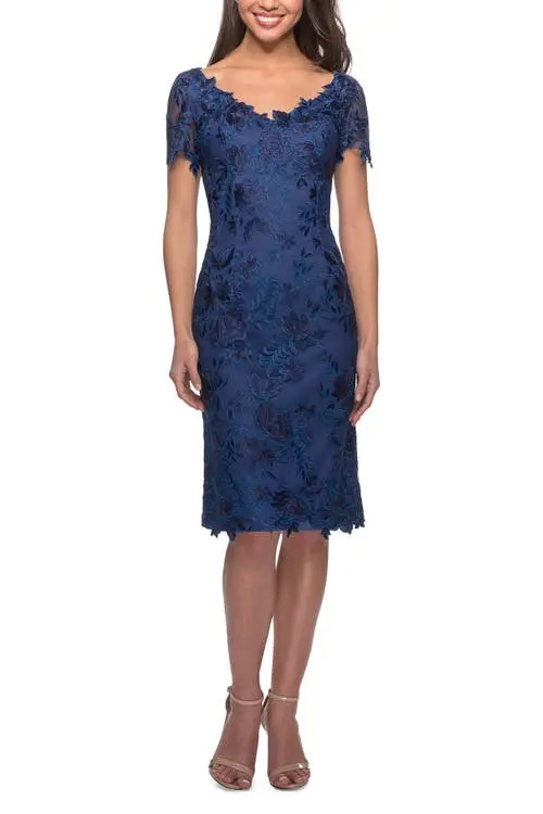 Labomme Knee Length Lace Dress - Navy | Editorialist