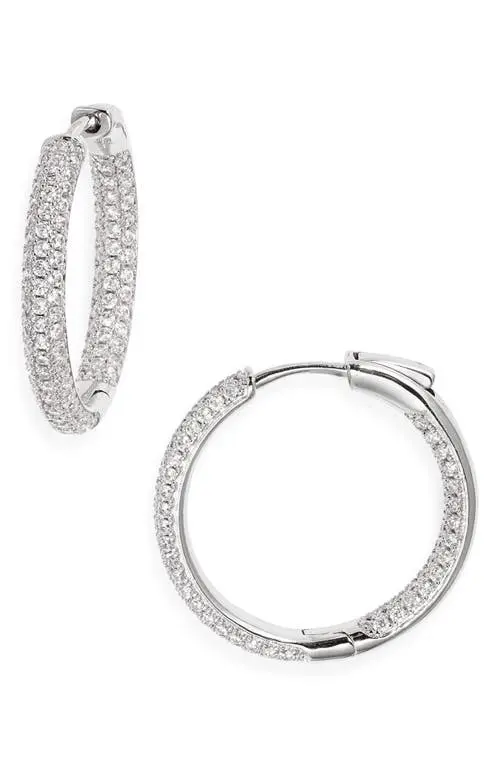 Nordstrom Cubic Zirconia Pavé Hoop Earrings - Clear- Silver