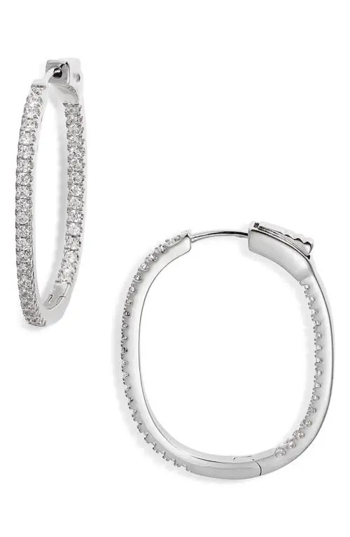 Nordstrom Cubic Zirconia Pavé Hoop Earrings - Clear- Silver