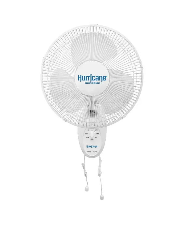 HURRICANE Supreme 12 Inch Oscillating 3 Speed Portable Wall Mount Fan - White