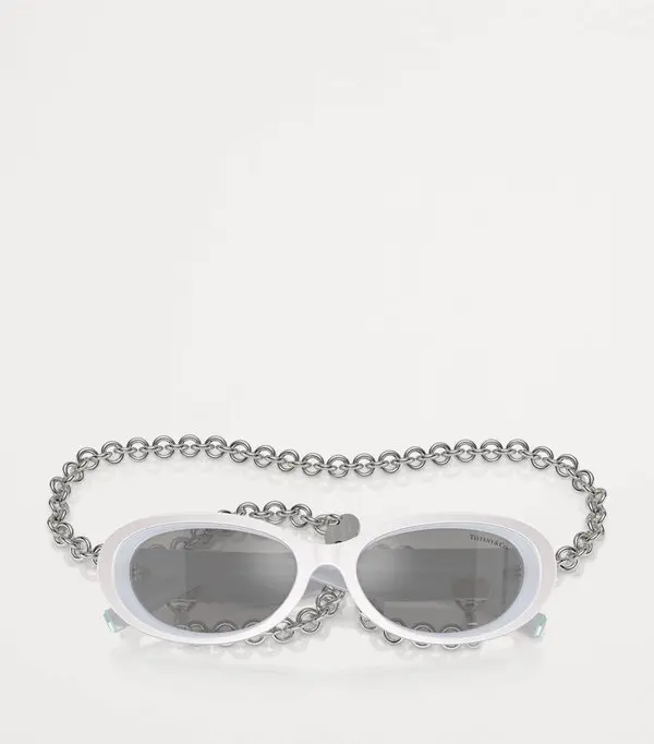 Tiffany & Co. Oval Sunglasses With Chain Detail - Silver