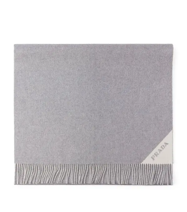 Prada Wool-cashmere Logo Scarf - Grey