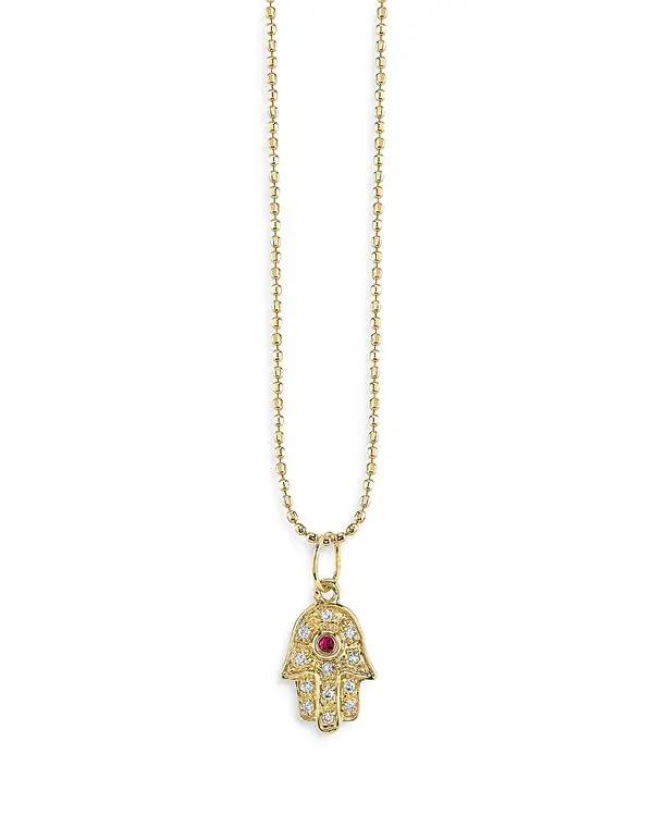 SYDNEY EVAN 14k Yellow Diamond & Ruby Hamsa Hand Pendant Necklace - Gold