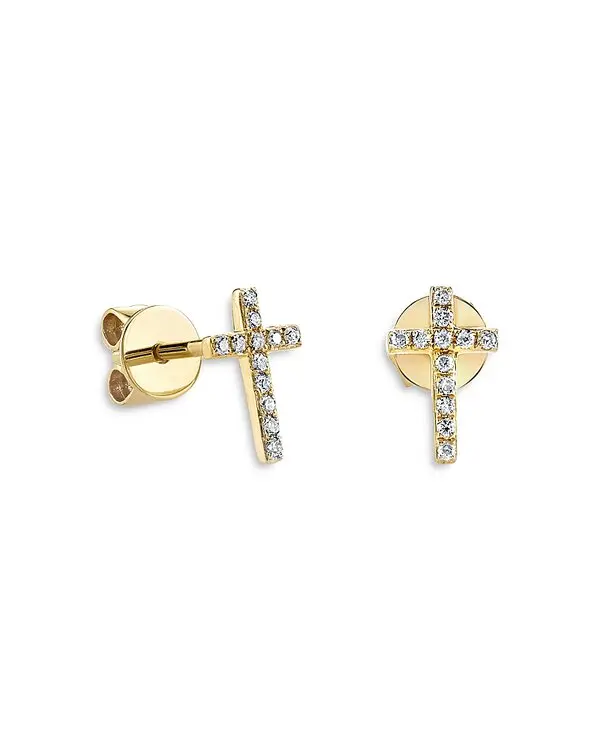 SYDNEY EVAN 14k Yellow Diamond Mini Cross Stud Earrings - Gold