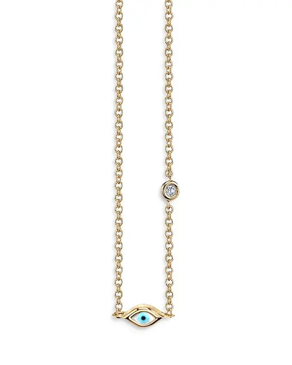 SYDNEY EVAN 14k Yellow Mini Enamel Evil Eye Pendant Necklace - Gold