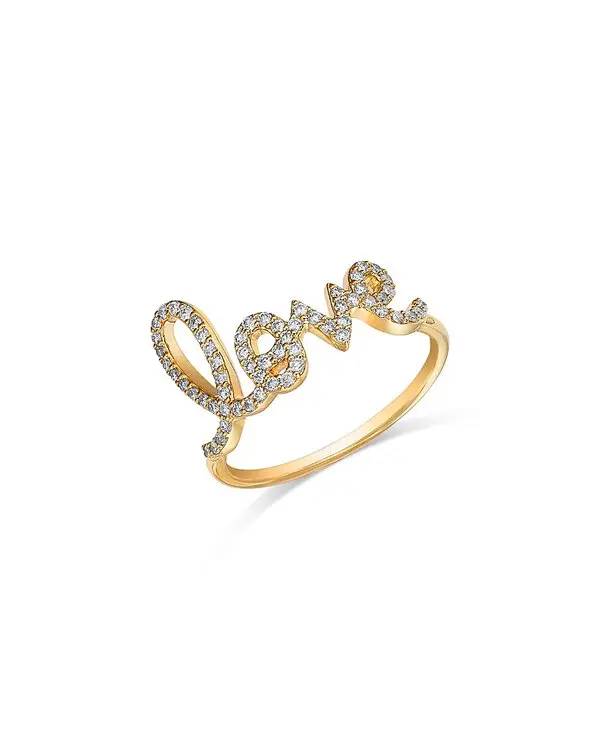 SYDNEY EVAN 14k Yellow Large Love Script Ring With Diamonds - Gold