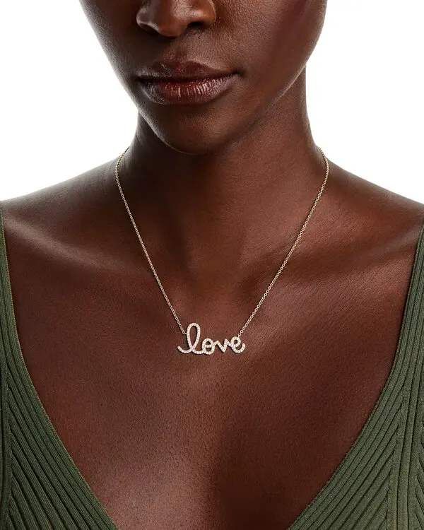 SYDNEY EVAN 14k Yellow Diamond Love Pendant Necklace