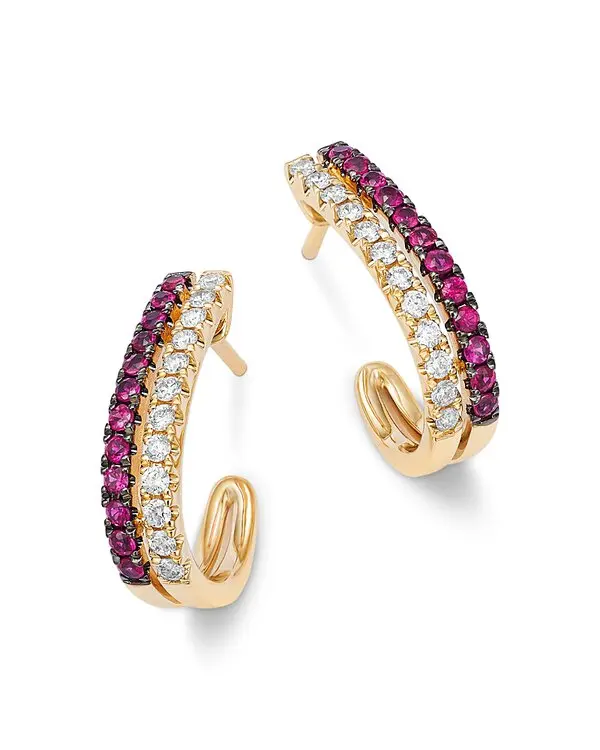 Bloomingdale'S Fine Jewelry Ruby & Diamond Huggie Hoop Earrings - Red/gold