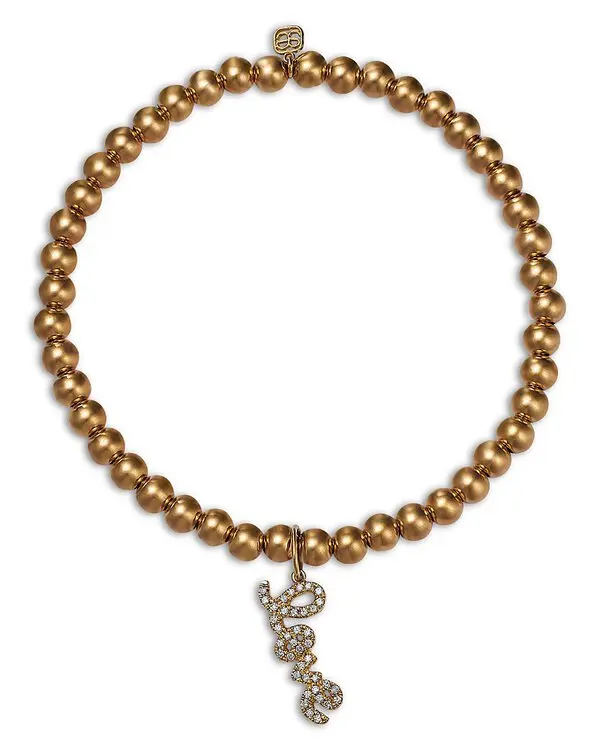 SYDNEY EVAN 14k Yellow Love Script Charm Beaded Bracelet - Gold