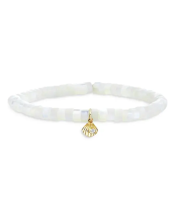SYDNEY EVAN 14k Yellow Gold Mother Of Pearl Diamond Clam Shell Charm Bracelet - White/gold