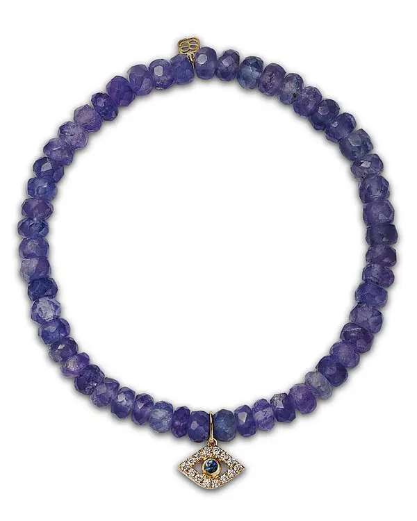 SYDNEY EVAN Evil Eye Beaded Bracelet - Gold/blue
