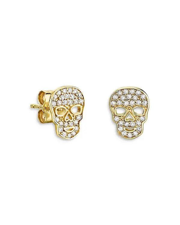 SYDNEY EVAN 14k Yellow Diamond Skull Stud Earrings - Gold