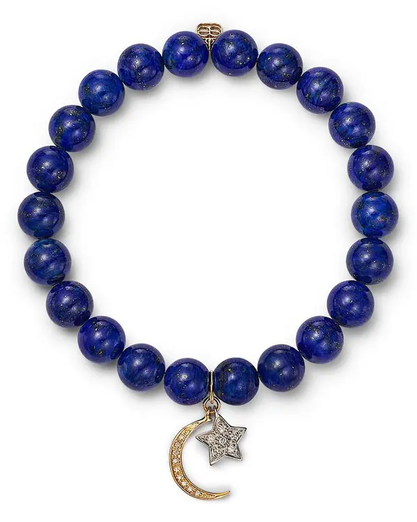 SYDNEY EVAN 14k Gold Lapis Lazuli Diamond Celestial Charm Bracelet - Gold/blue