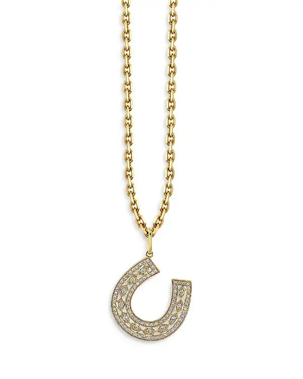 SYDNEY EVAN 14k Yellow Diamond Horseshoe Charm Necklace - Gold