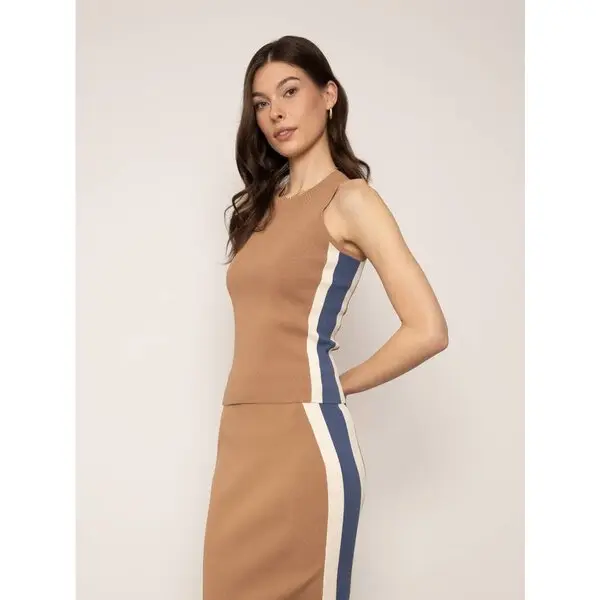 Central Park West Harlow Varsity Racer Tank - Camel Combo