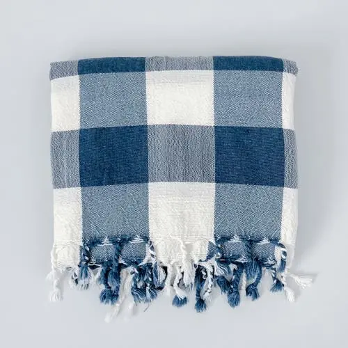 HOME & LOFT Gingham Towel - Ivory Navy