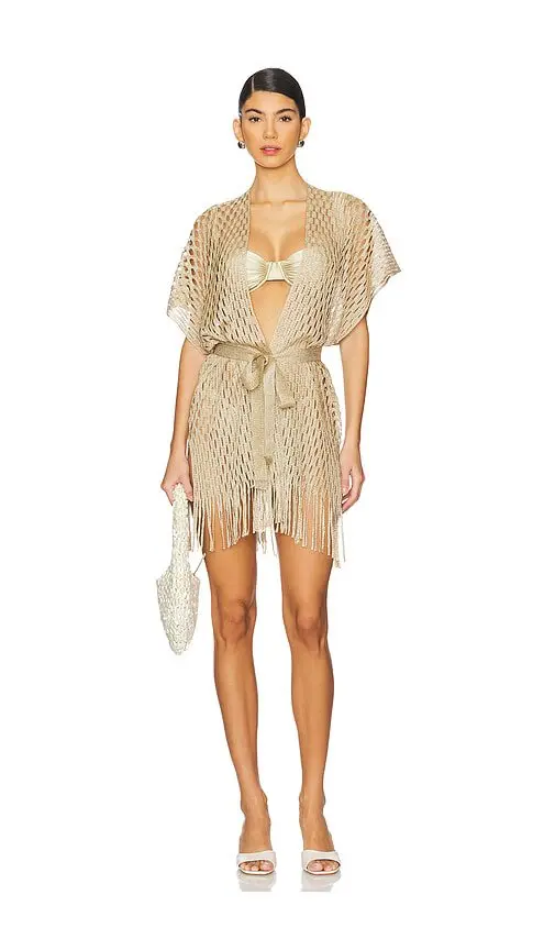 Luli Fama Short Caftan In Metallic - Gold