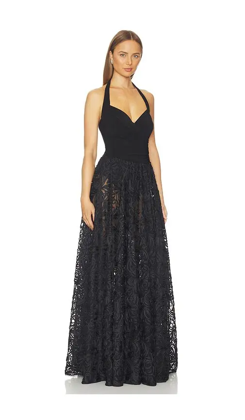Norma Kamali Cayla Flared Gown With Lace Overlay - Black